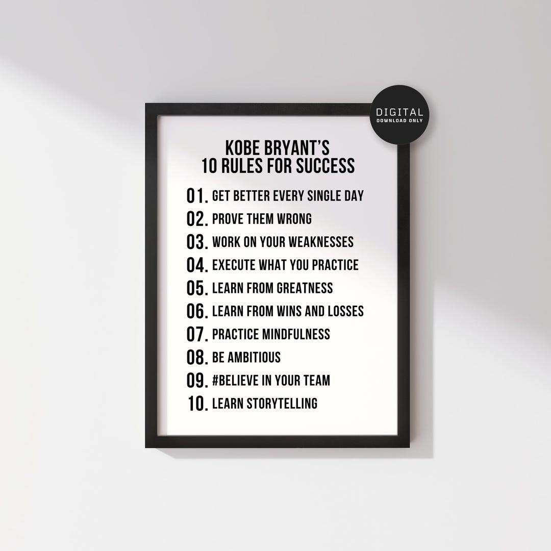 Kobe Bryant's Rules for Success Posters, NBA Black Mamba Basketball ...