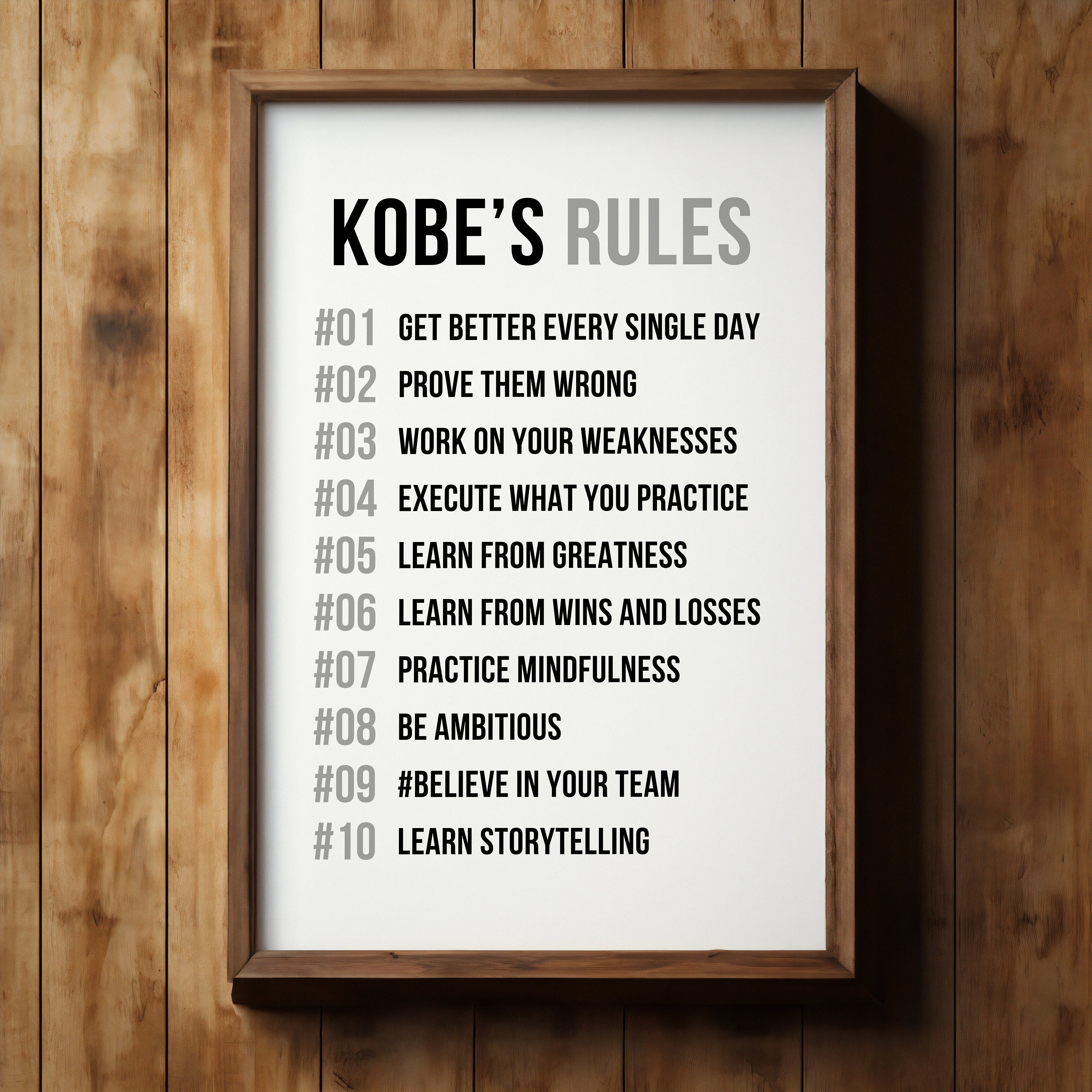 Kobe Bryant's Rules Wall Art, Basketball Home Office Motivational Mamba ...