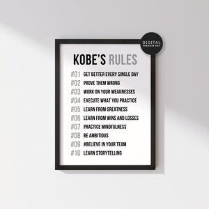Kobe Bryant's Rules Wall Art, Basketball Home Office Motivational Mamba ...
