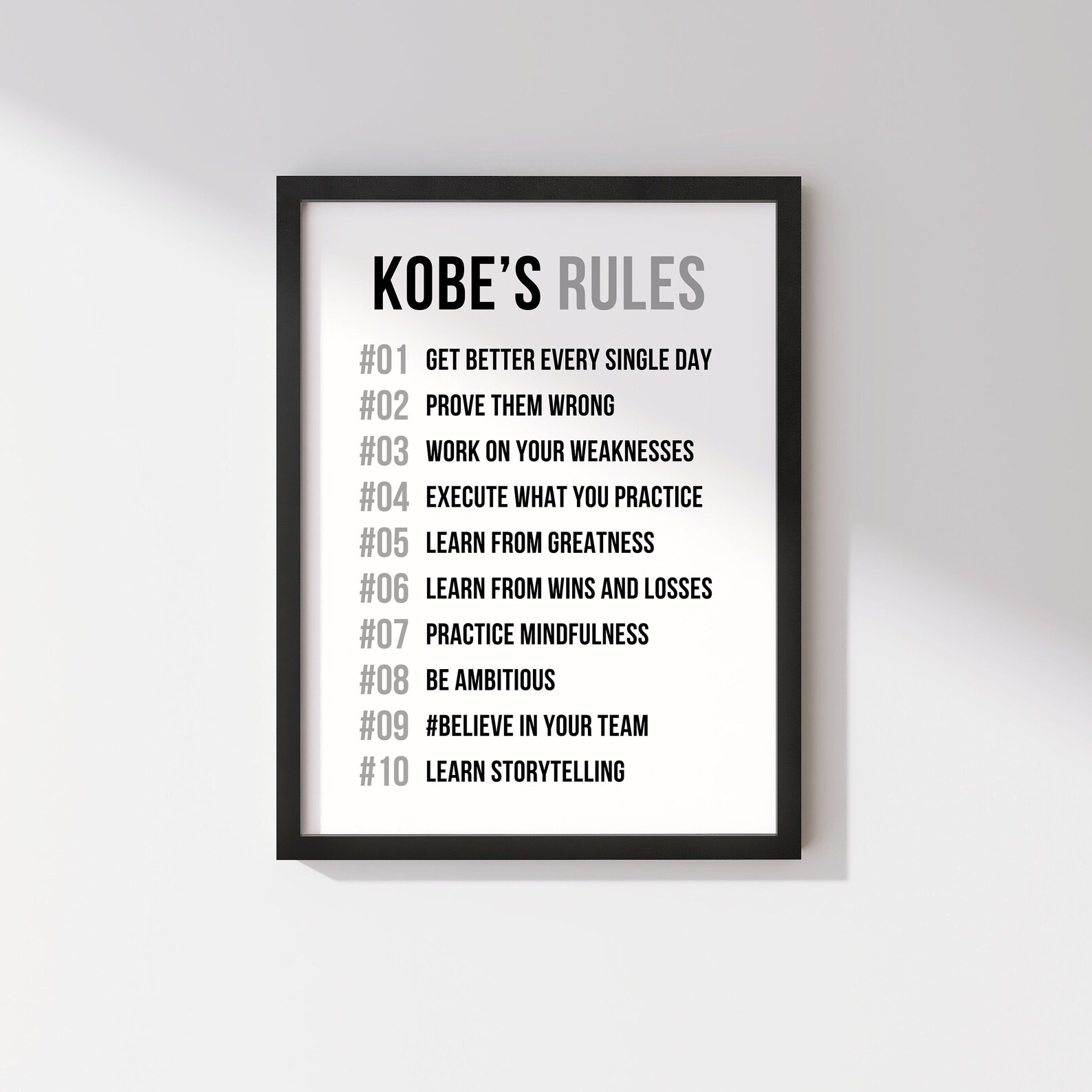 Kobe Bryant's Rules Wall Art, Basketball Home Office Motivational Mamba ...