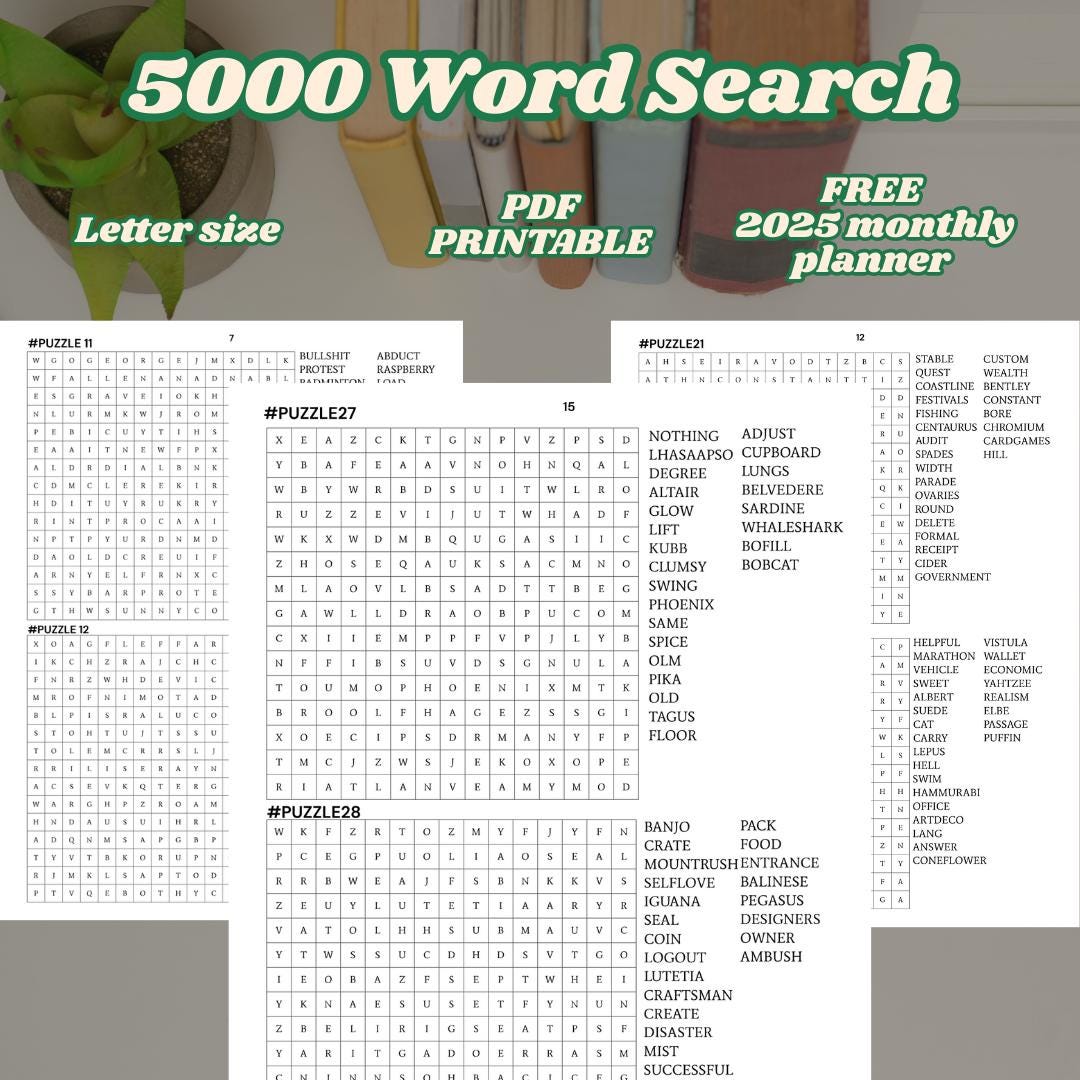 5000 Word Search, Printable Puzzle Game With Solution for Kids, Adult ...
