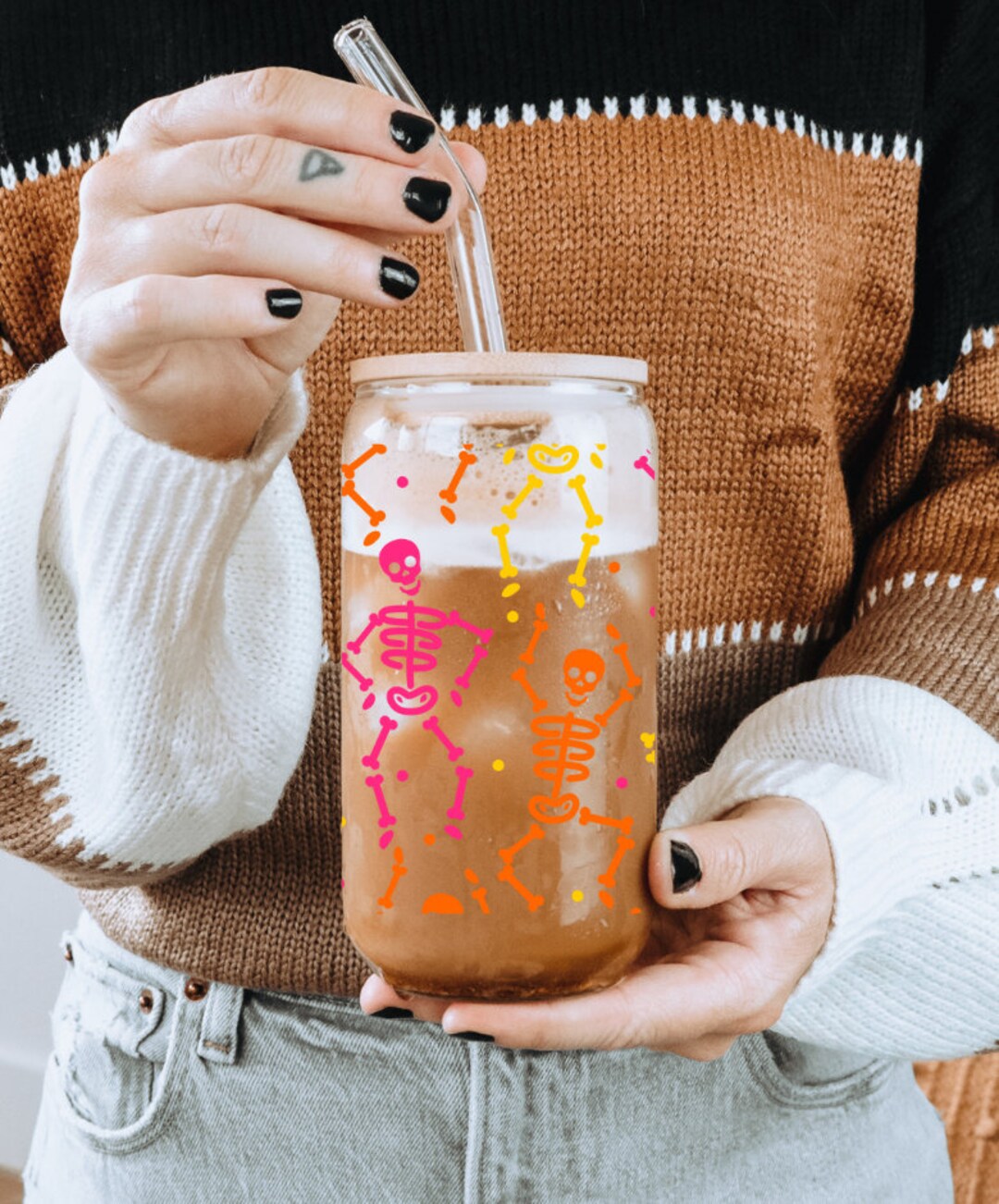 Bright Dancing Skeletons Can-shaped Glass Iced Coffee Cup Fall - Etsy