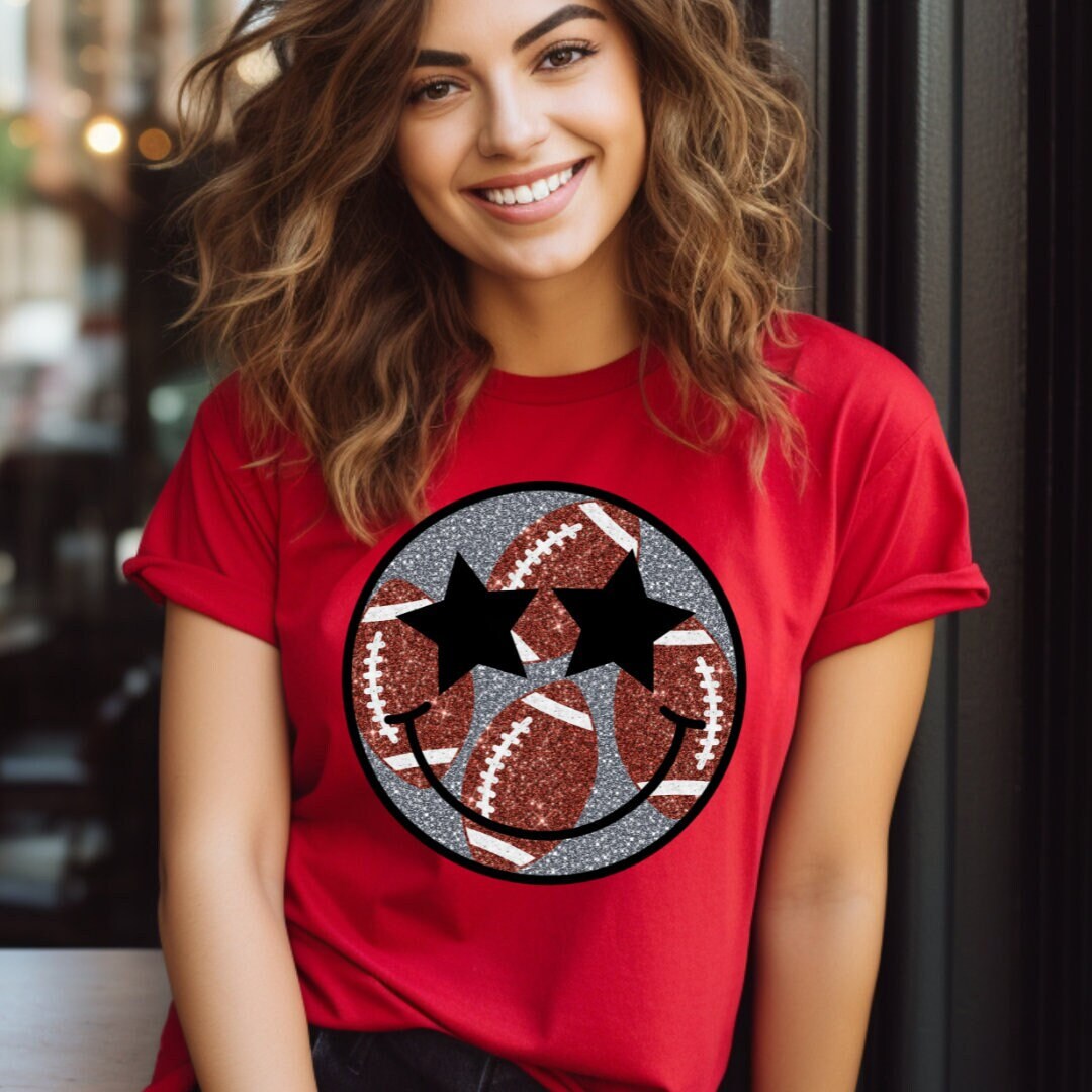 Red Faux Sequin Smiley Football Face Bella Canvas Unisex - Etsy