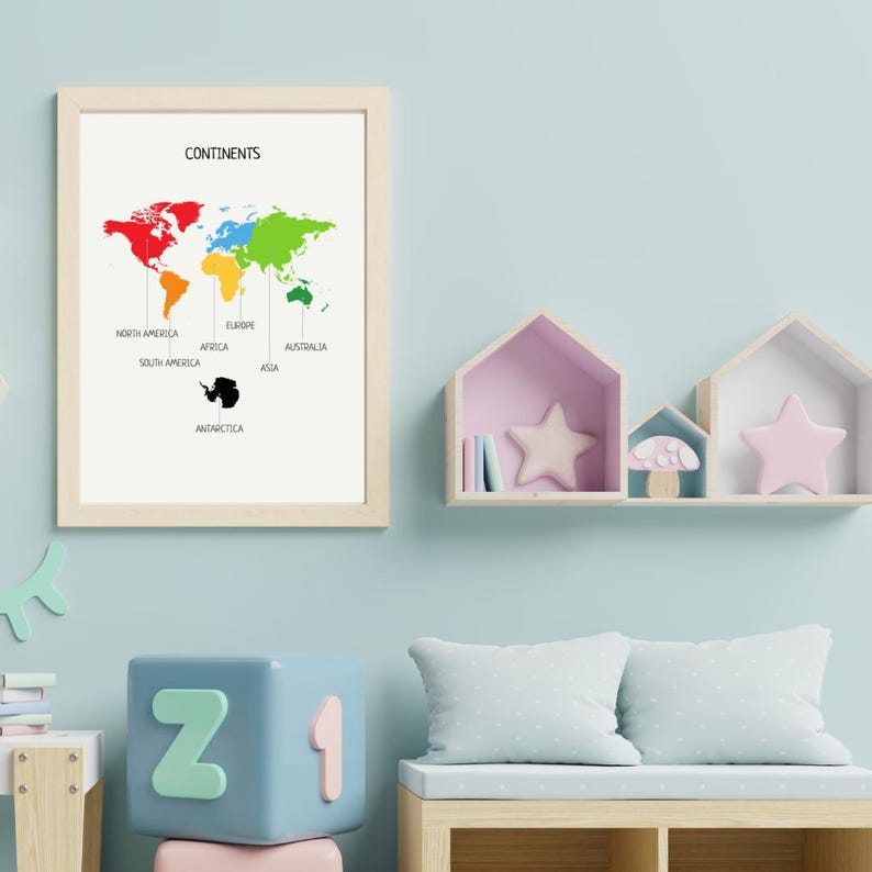 Continents of the World, Montessori Print, Continents Poster, Geography ...