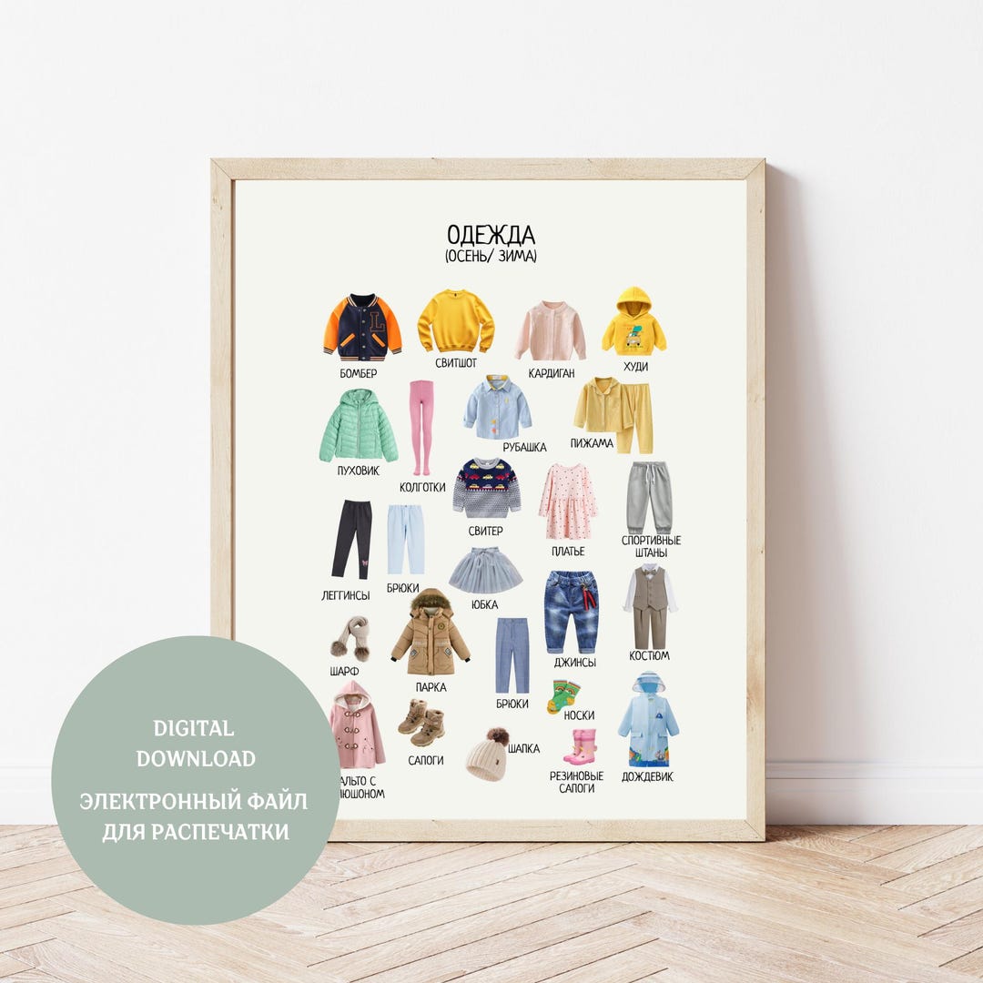 Winter Clothes Educational Poster in Russian, Fall Clothes Printable ...