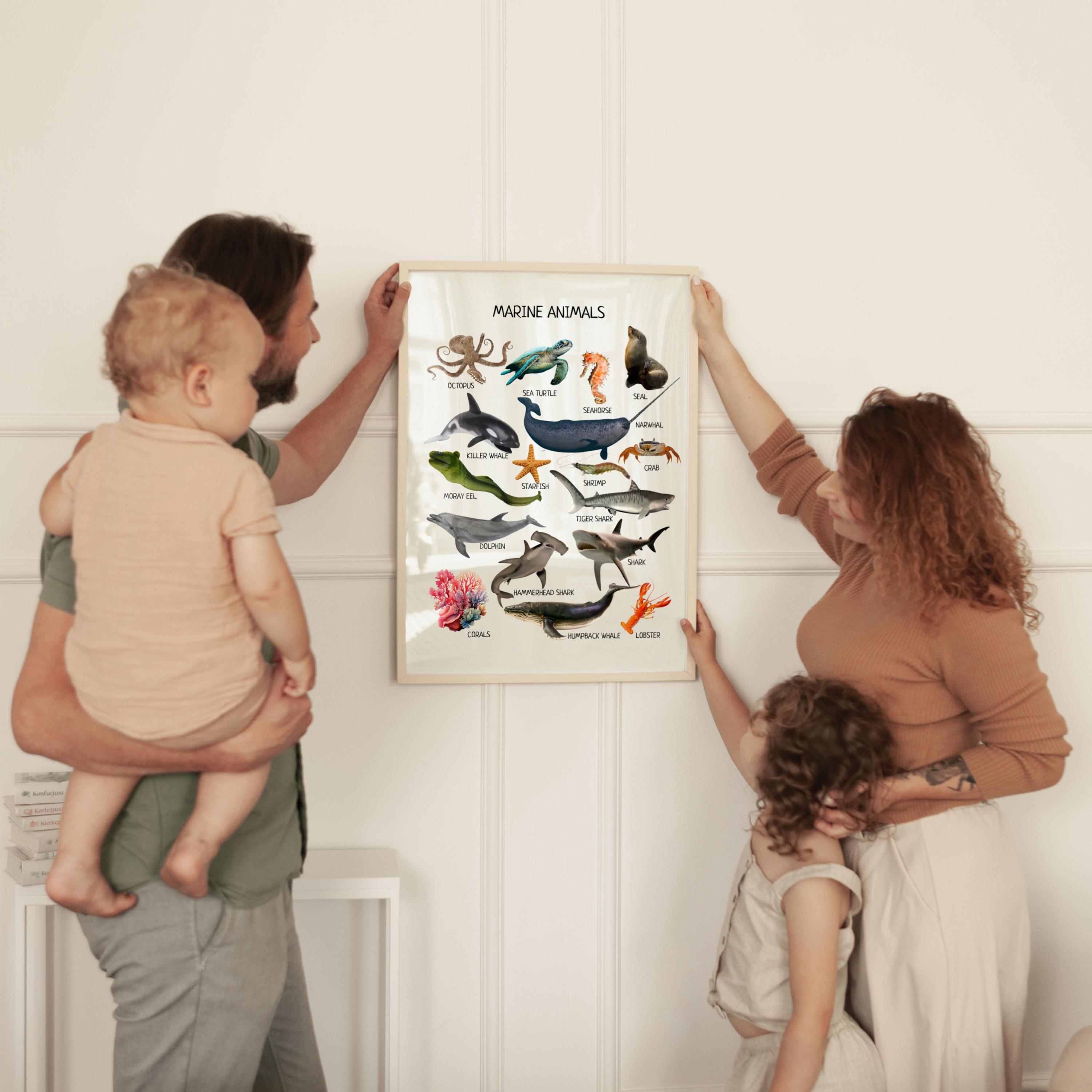 Marine Animals Poster, Under the Sea Print, Educational Ocean Species ...