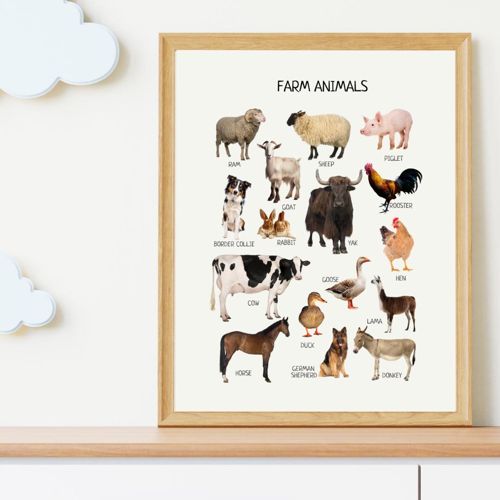 Farm Animals Educational Poster, Montessori Print, Domestic Animals ...