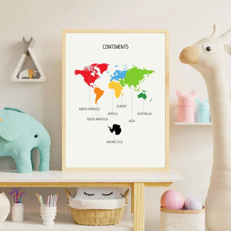 Continents of the World, Montessori Print, Continents Poster, Geography ...
