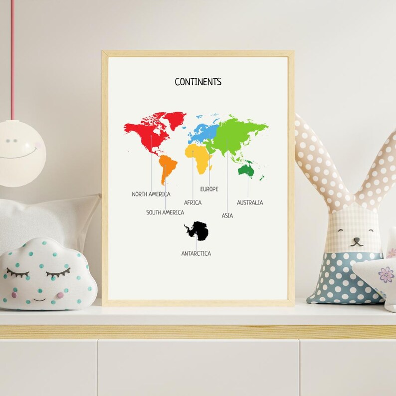 Continents of the World, Montessori Print, Continents Poster, Geography ...