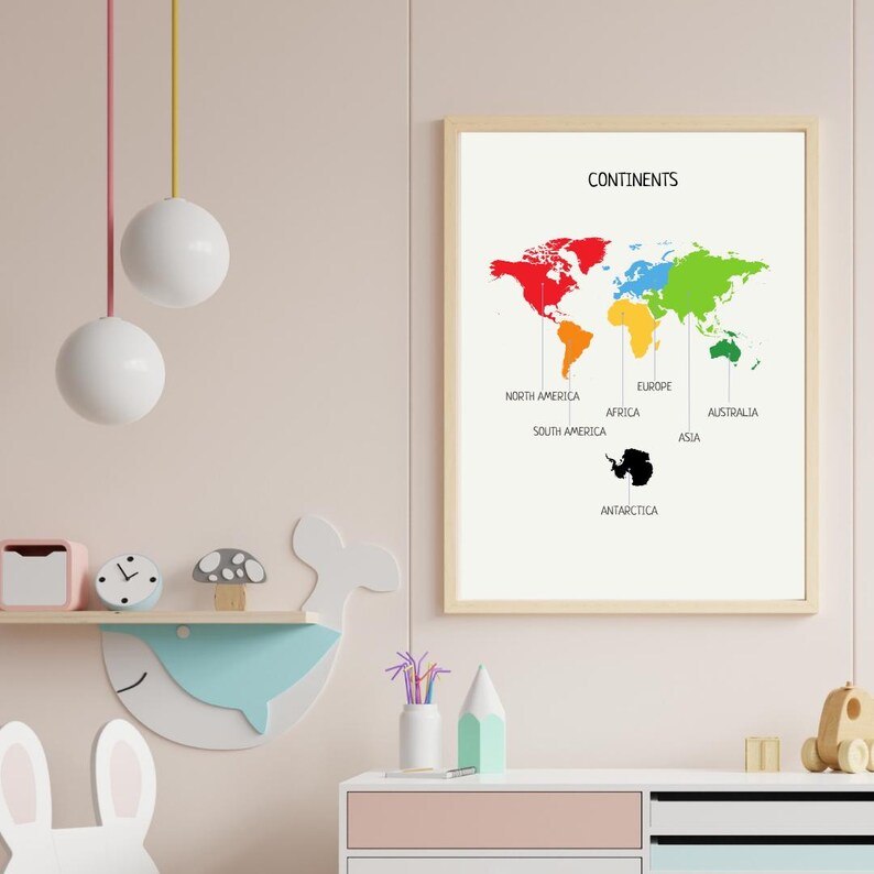 Continents of the World, Montessori Print, Continents Poster, Geography ...