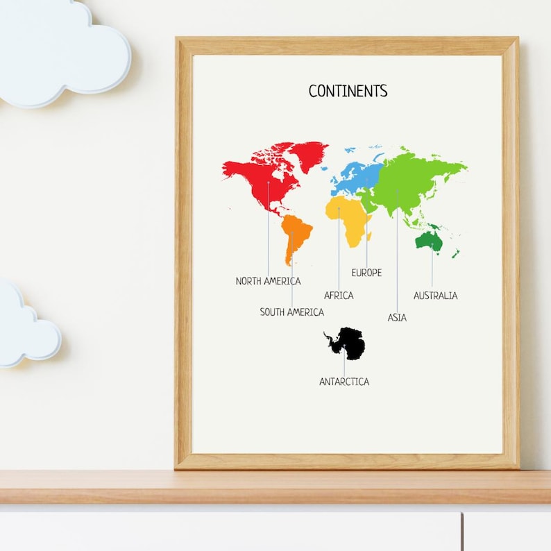 Continents of the World, Montessori Print, Continents Poster, Geography ...