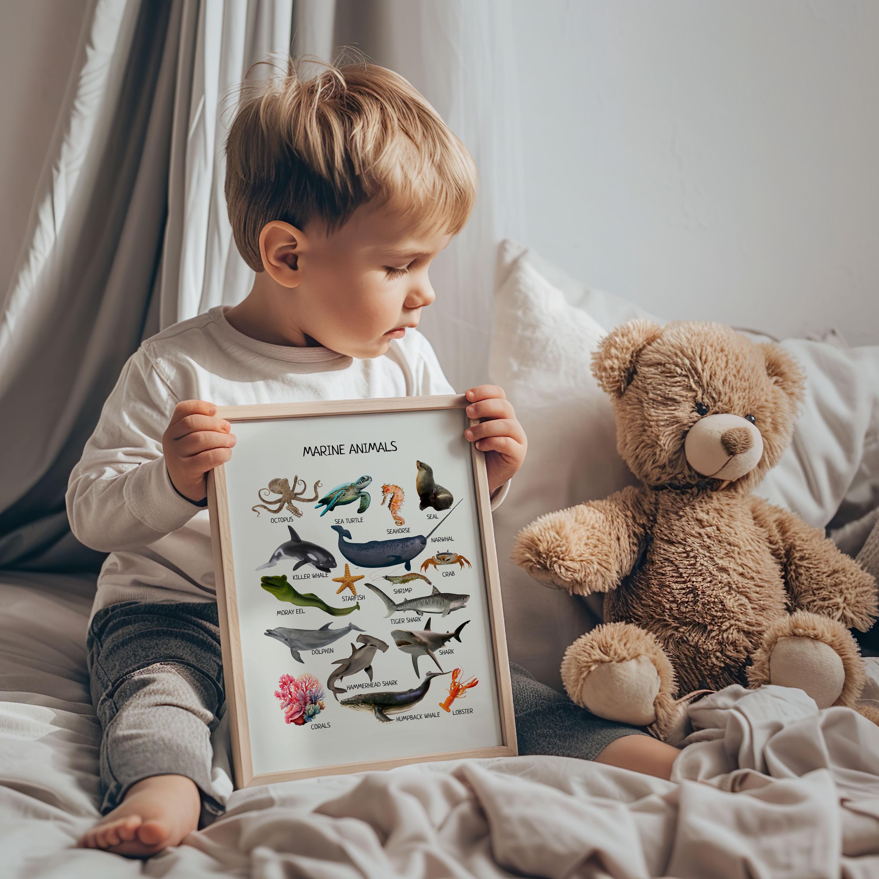 Marine Animals Poster, Under the Sea Print, Educational Ocean Species ...