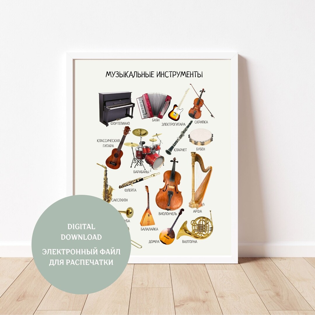 Обучающий постер Музыкальные инструменты Musical Instruments ...
