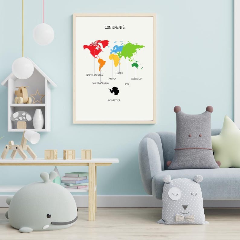 Continents of the World, Montessori Print, Continents Poster, Geography ...