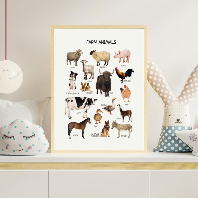 Farm Animals Educational Poster, Montessori Print, Domestic Animals ...