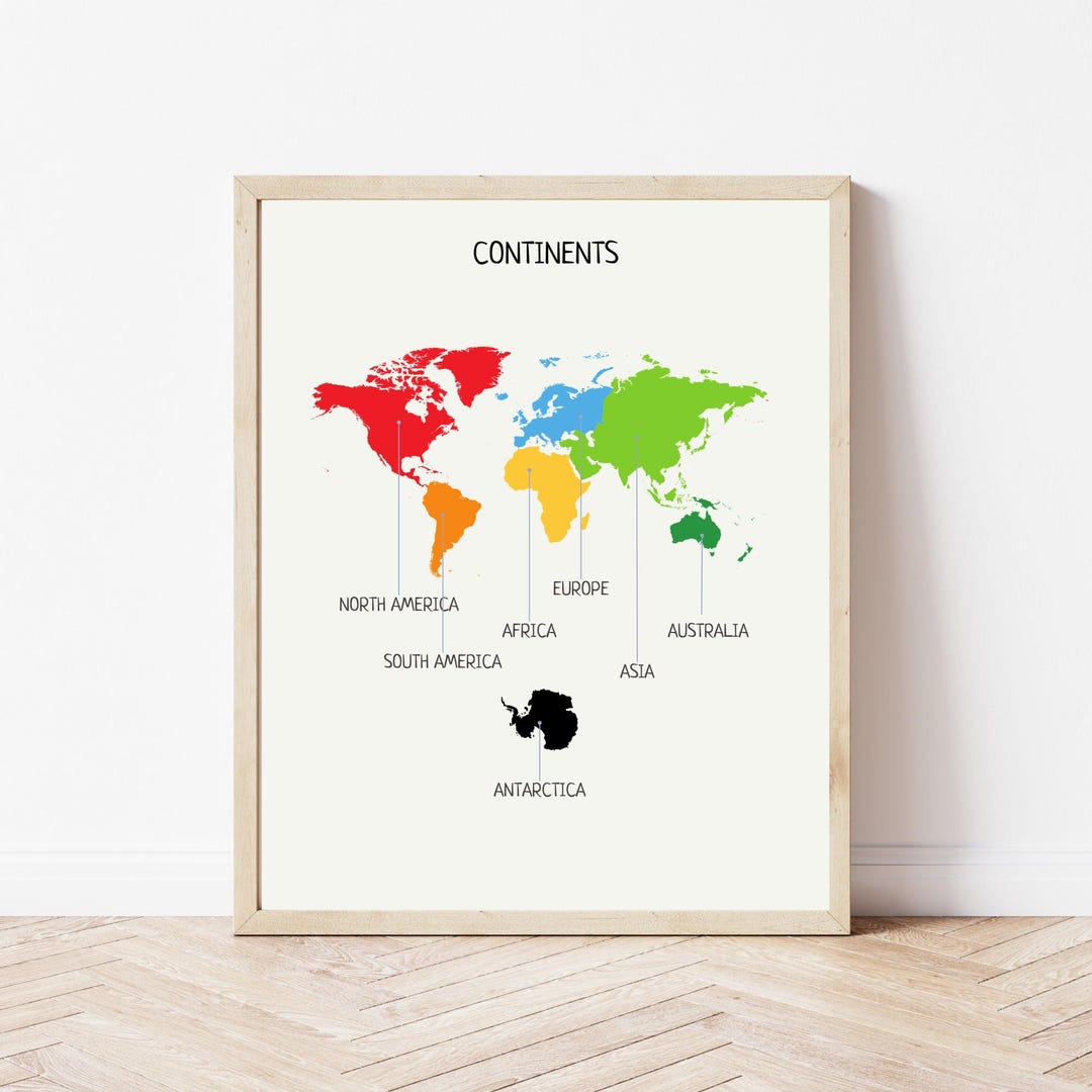 Continents of the World, Montessori Print, Continents Poster, Geography ...