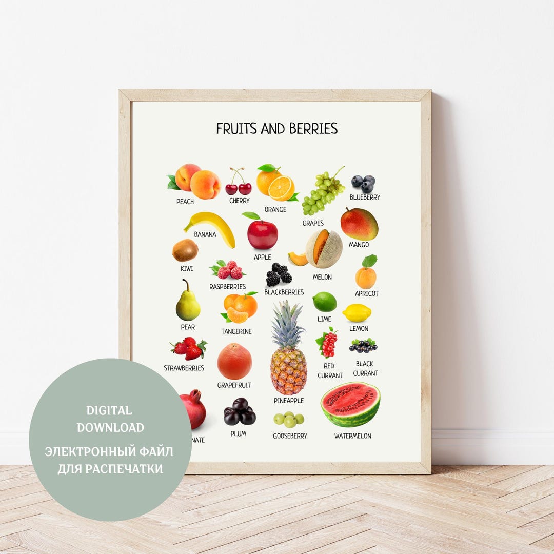 Fruits and Berries Poster, Kids Learning Poster, Montessori Educational ...