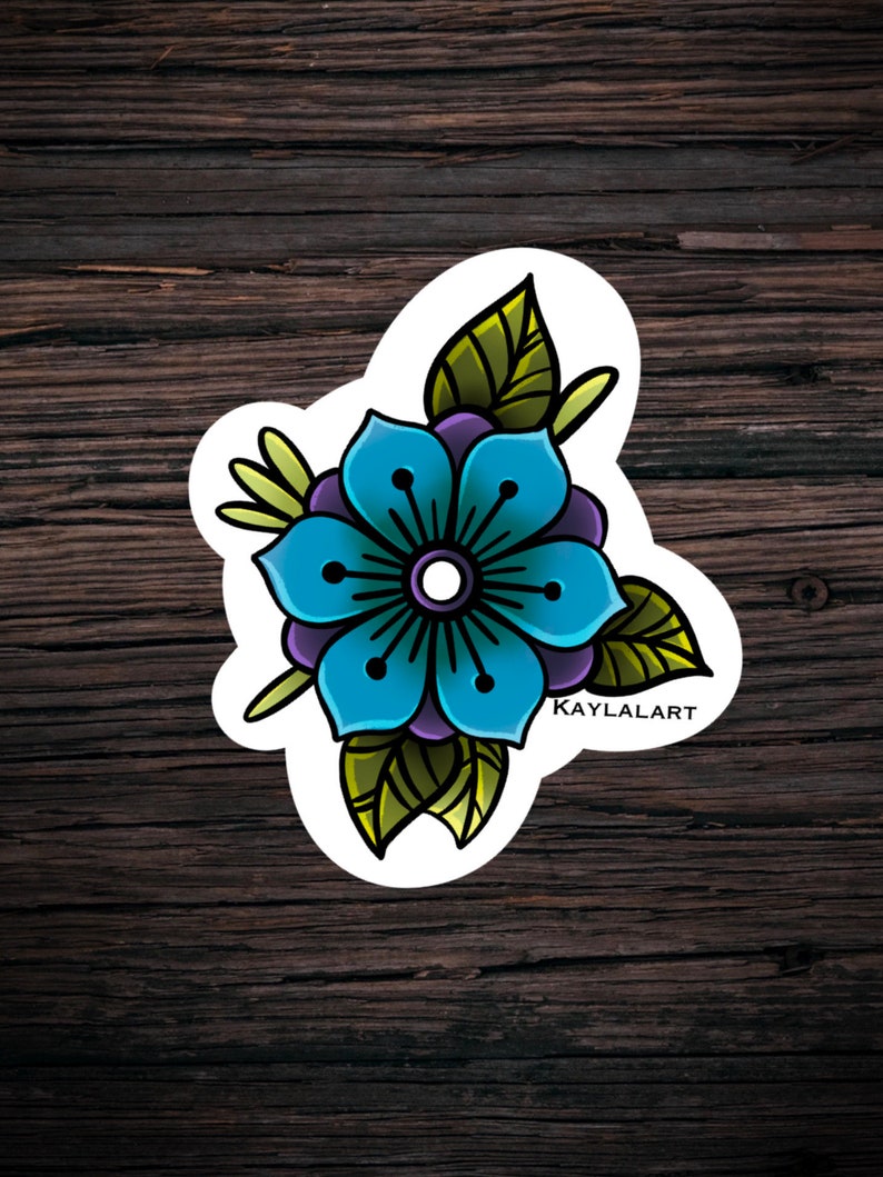 Rainbow Flower Sticker Set, Traditional American Tattoo Style Sticker ...