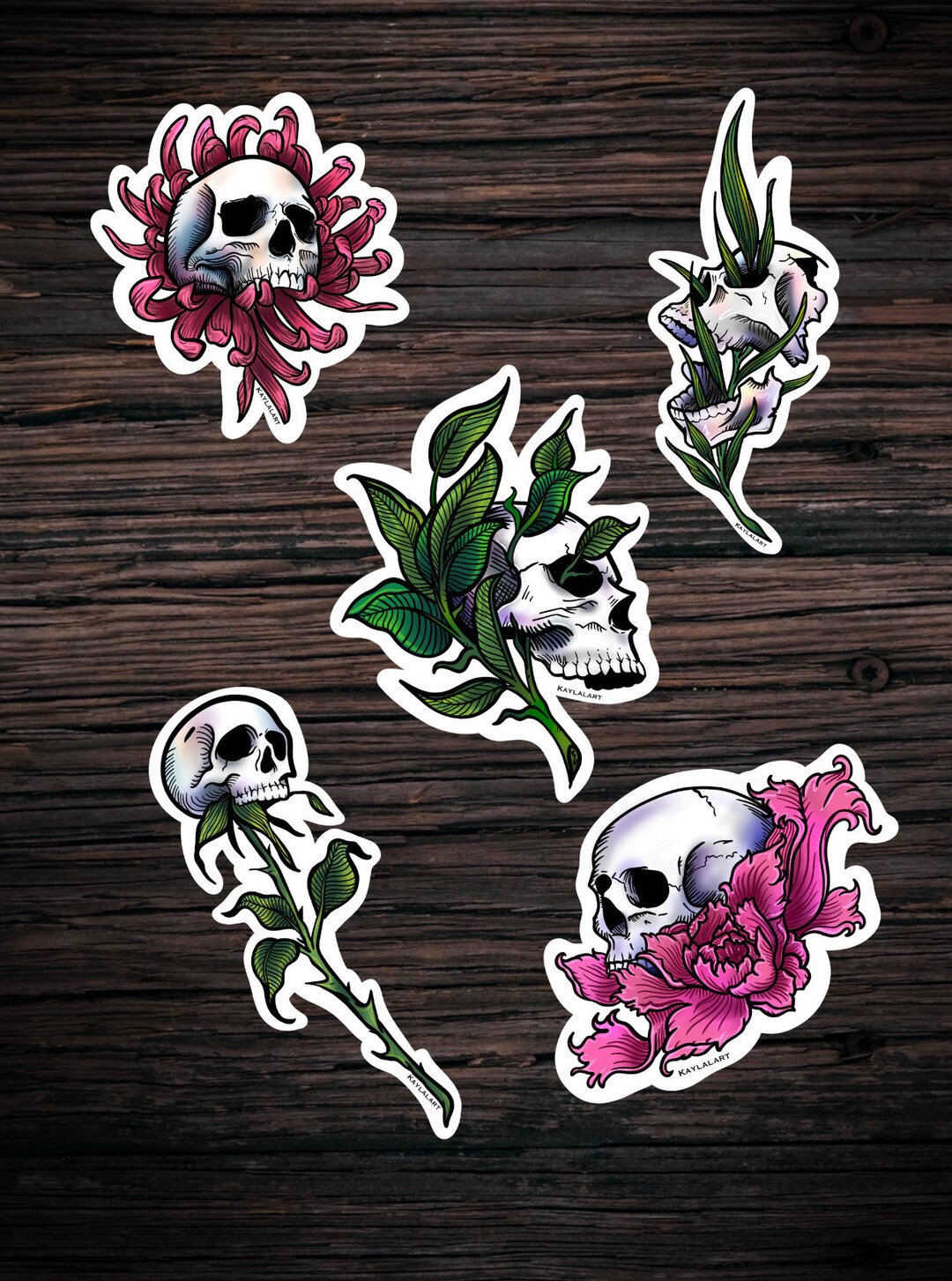 Flower Skull Sticker, Plants, Skull With Rose,goth Earthy Vibes Skull ...