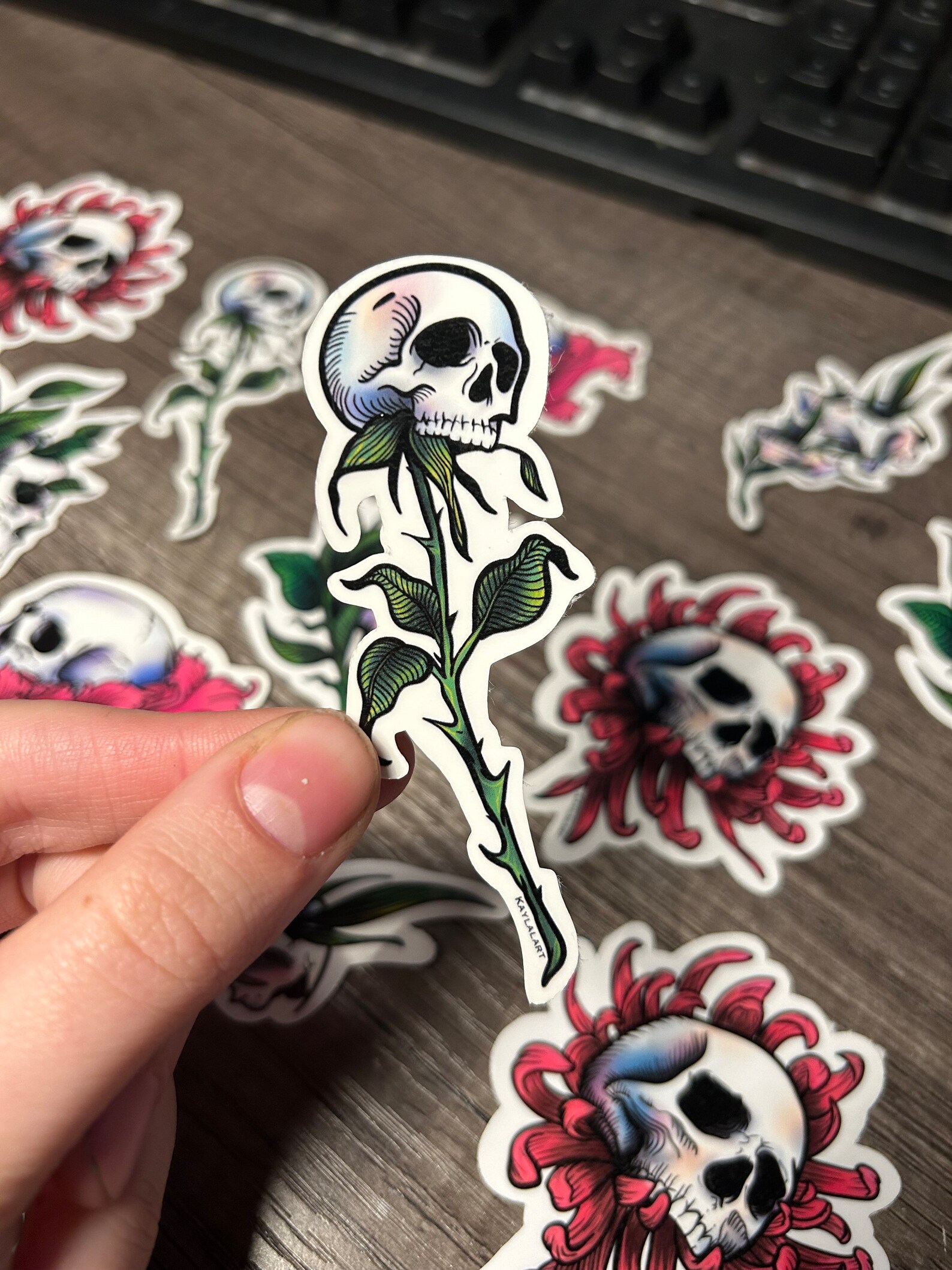Flower Skull Sticker, Plants, Skull With Rose,goth Earthy Vibes Skull ...