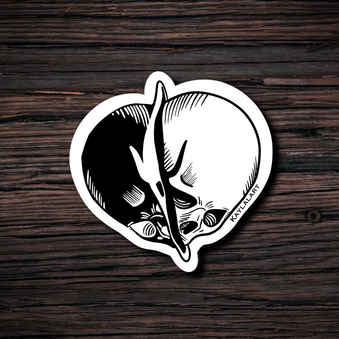Mirrored Skull Sticker, Traditional Tattoo Style Sticker, Heart Skull ...