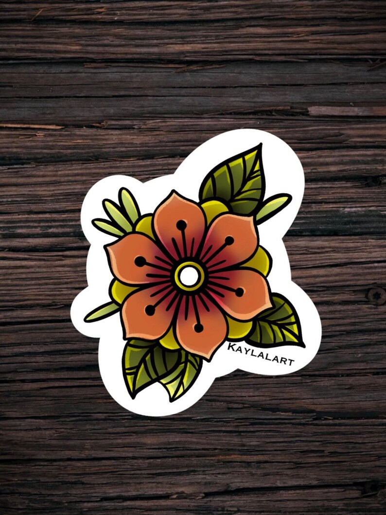 Rainbow Flower Sticker Set, Traditional American Tattoo Style Sticker ...