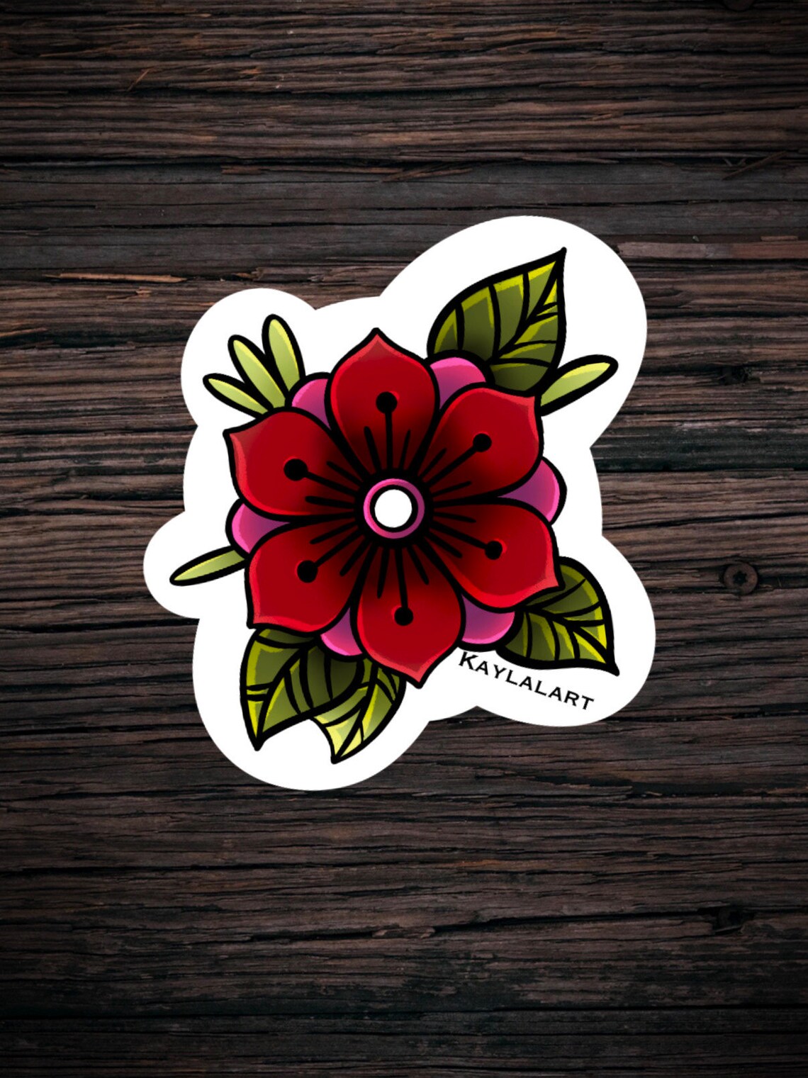 Rainbow Flower Sticker Set, Traditional American Tattoo Style Sticker ...
