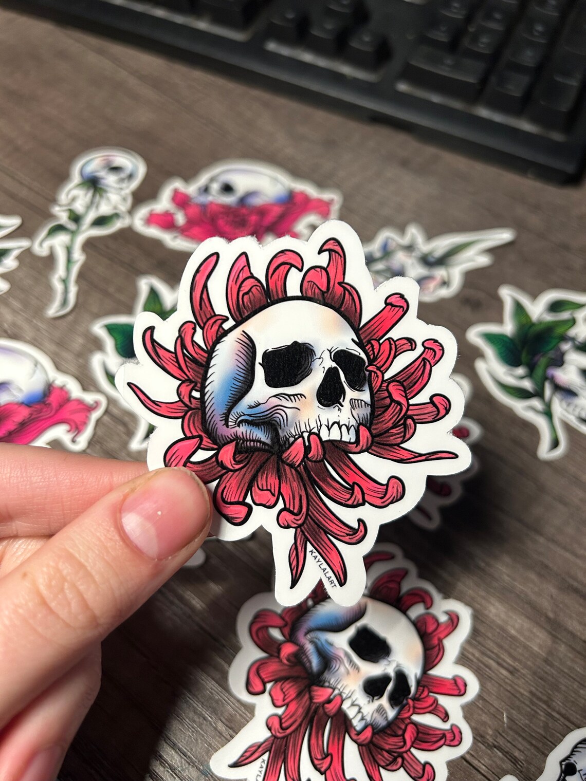 Flower Skull Sticker, Plants, Skull With Rose,goth Earthy Vibes Skull ...