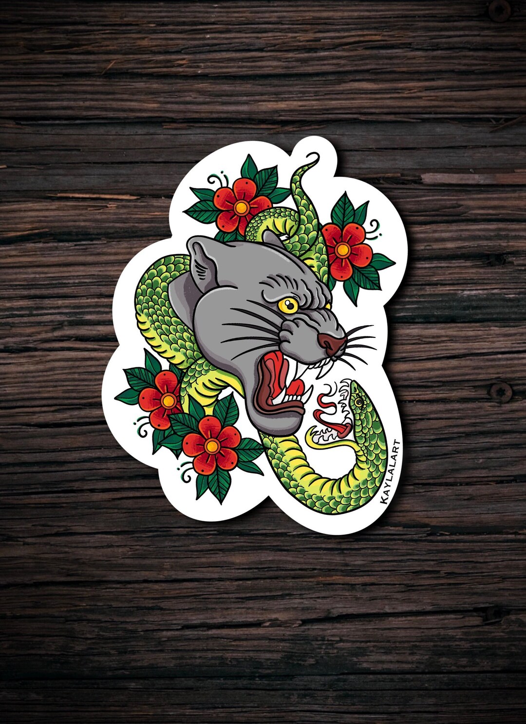 Puma and Snake Sticker, Traditional Tattoo Style Sticker - Etsy