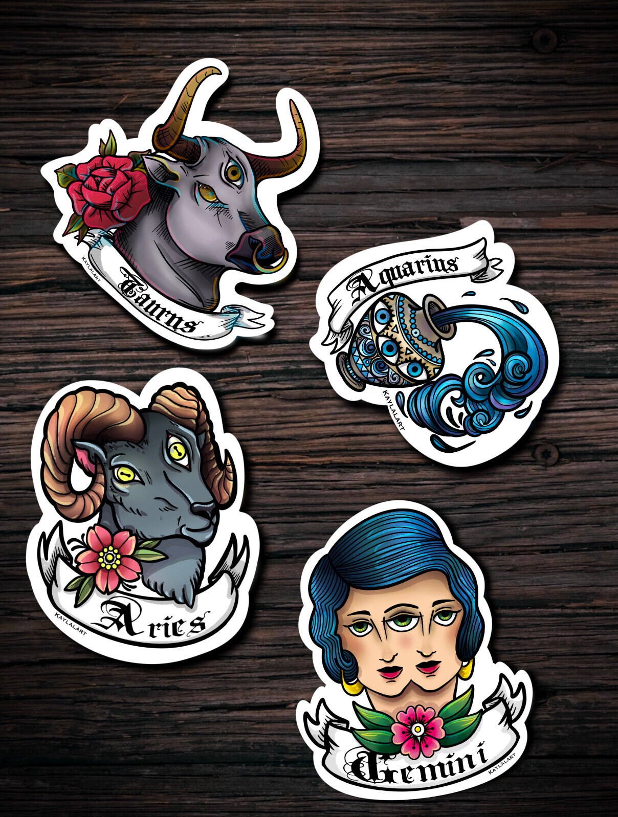 Taurus Sticker, Zodiac Astrology Decal, Traditional Tattoo Style - Etsy