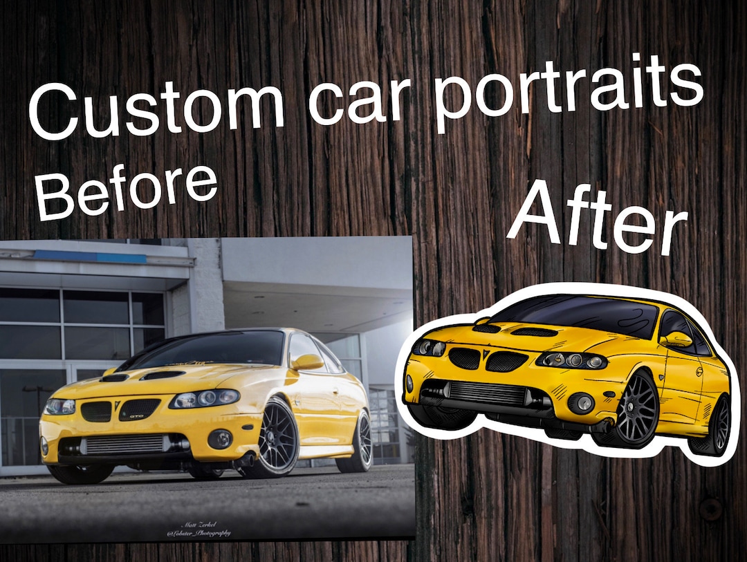 Custom Car Drawing Sticker Car Portrait Car Artist Car - Etsy