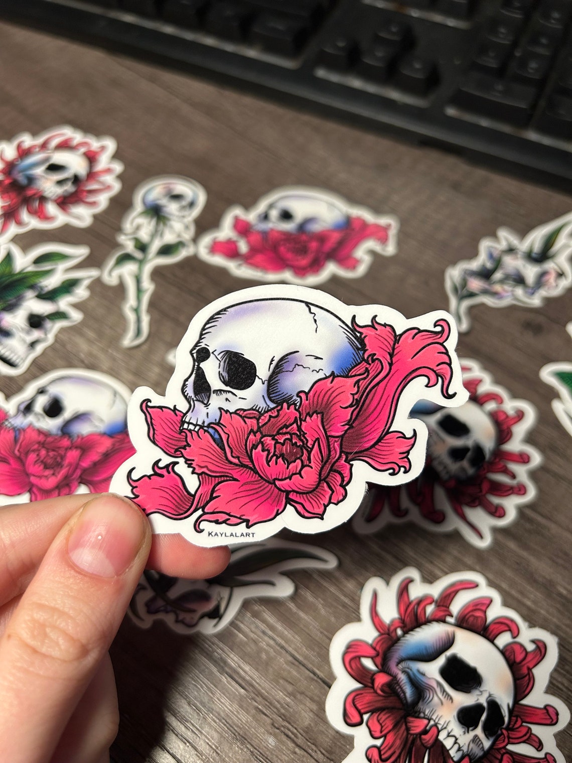 Flower Skull Sticker, Plants, Skull With Rose,goth Earthy Vibes Skull ...