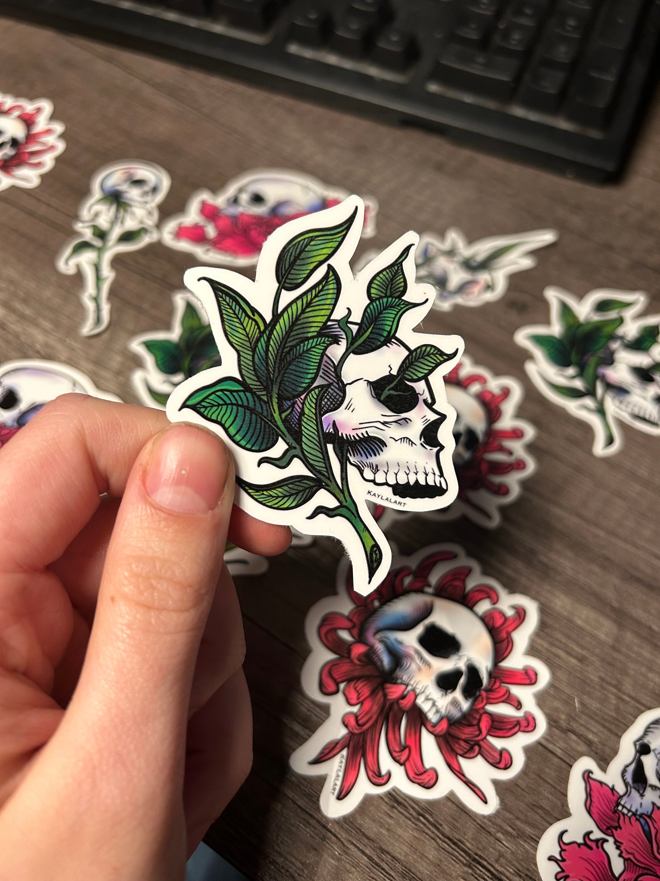 Flower Skull Sticker, Plants, Skull With Rose,goth Earthy Vibes Skull ...