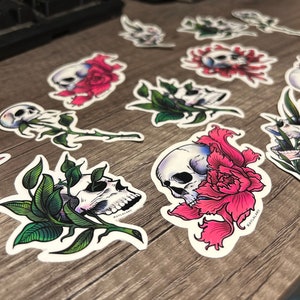 Flower Skull Sticker, Plants, Skull With Rose,goth Earthy Vibes Skull ...