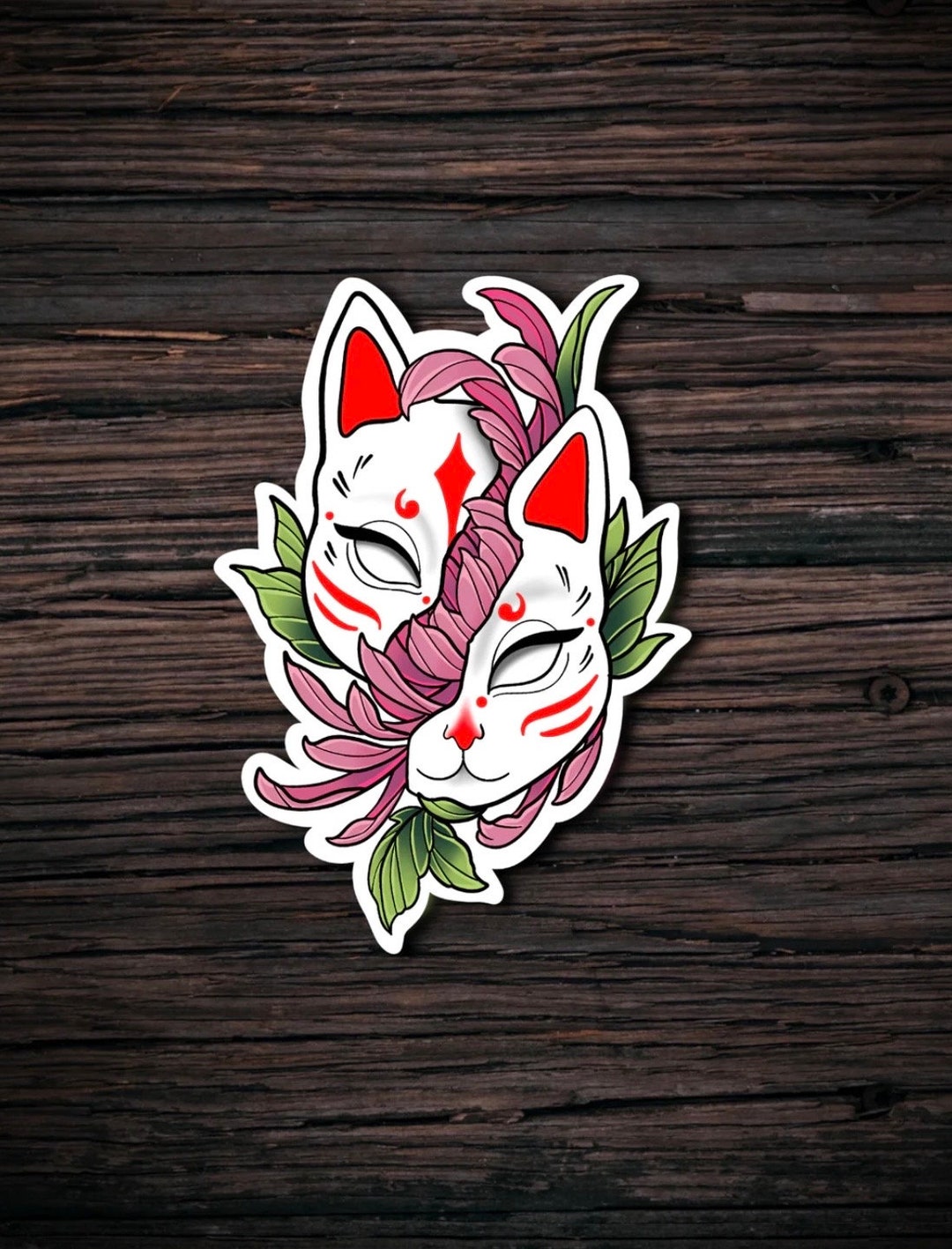 Cat Mask Sticker, Kitsune, Japanese Tattoo Style, Anime / Manga Sticker ...