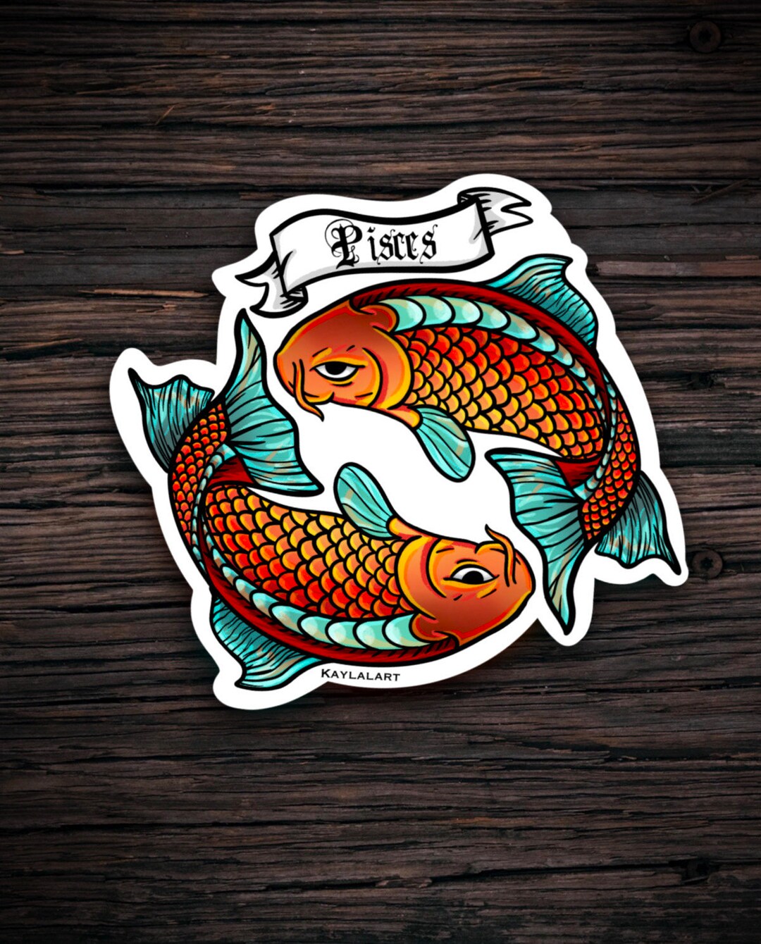 Pisces Sticker, Zodiac Astrology Decal, Traditional Tattoo Style - Etsy