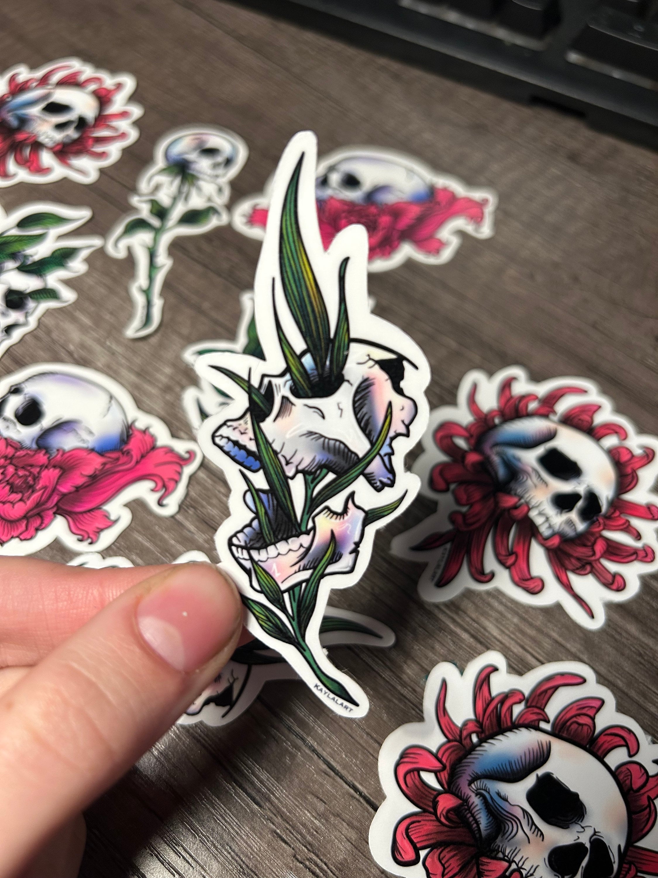 Flower Skull Sticker, Plants, Skull With Rose,goth Earthy Vibes Skull ...