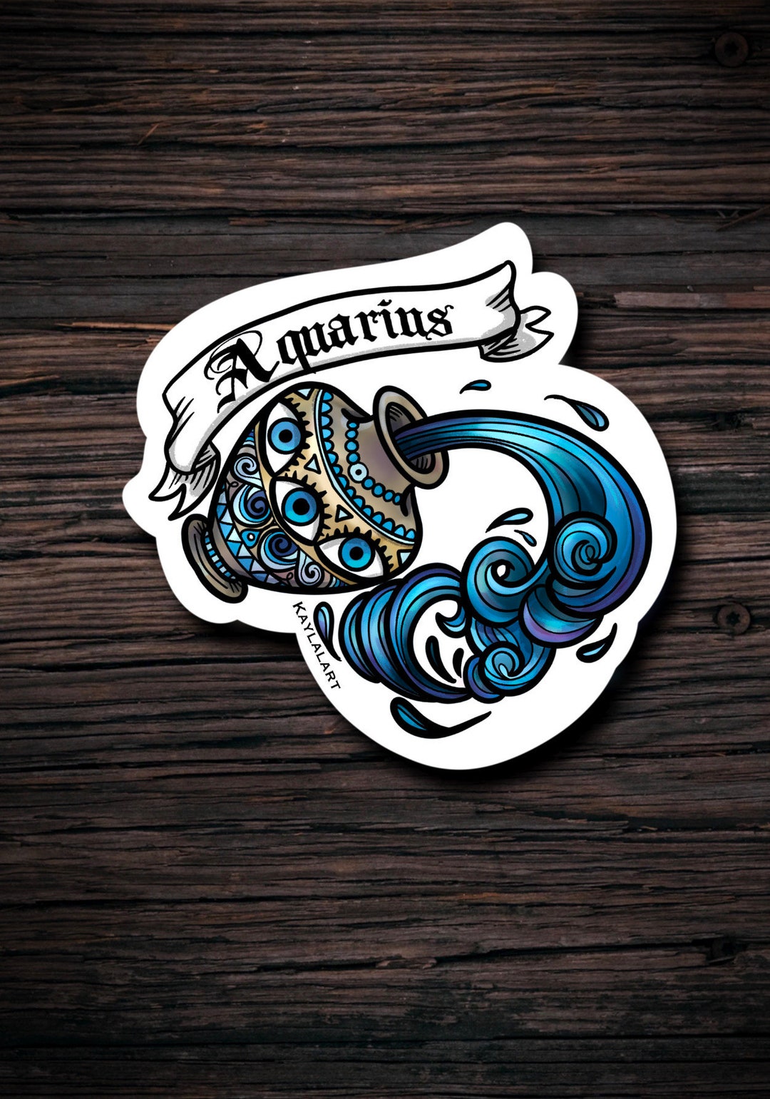 Aquarius Sticker, Zodiac Astrology Decal, Water Sticker, Traditional ...