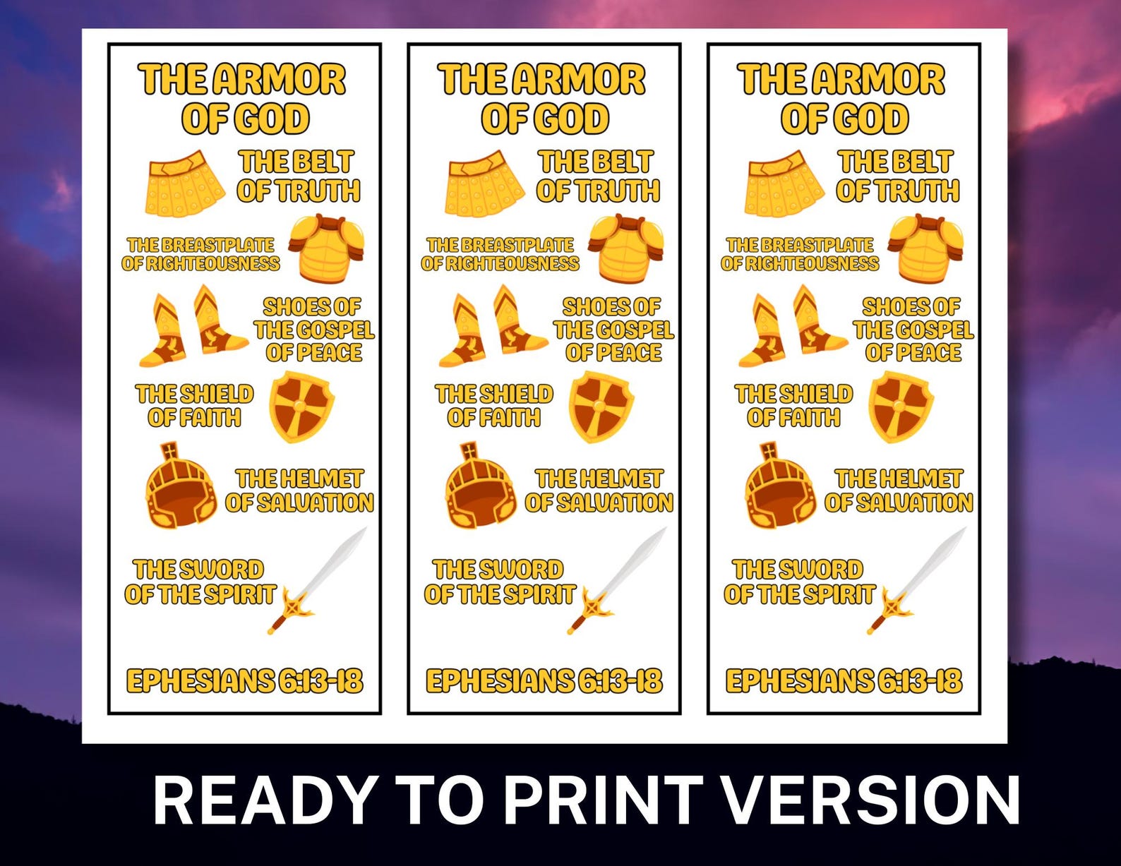 Armor of God Resource for Kids Bookmarks Christian Bookmarks for Sunday ...