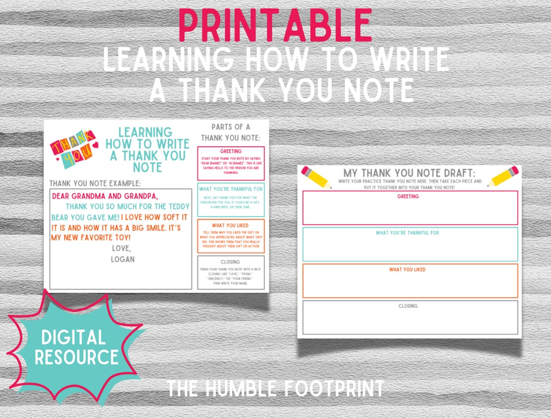 Thank You Note How to Digital Product Write a Thank You Card Practice ...