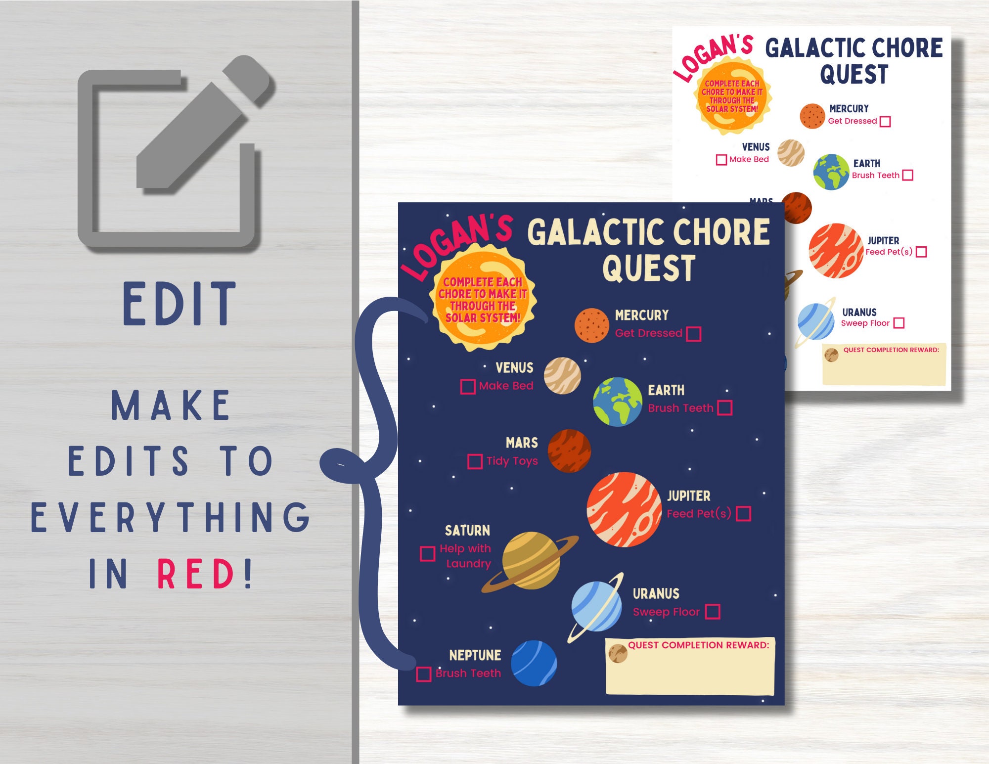 Fun Chore Chart for Kids Editable Chore Chart for Cleaning Routine for ...