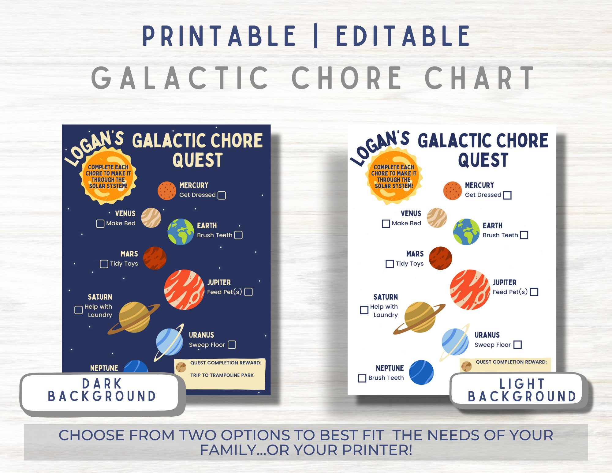 Fun Chore Chart for Kids Editable Chore Chart for Cleaning Routine for ...