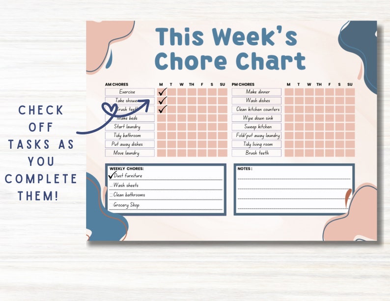 Weekly Chore Chart Printable Chore Chart for Cleaning Checklist for ...