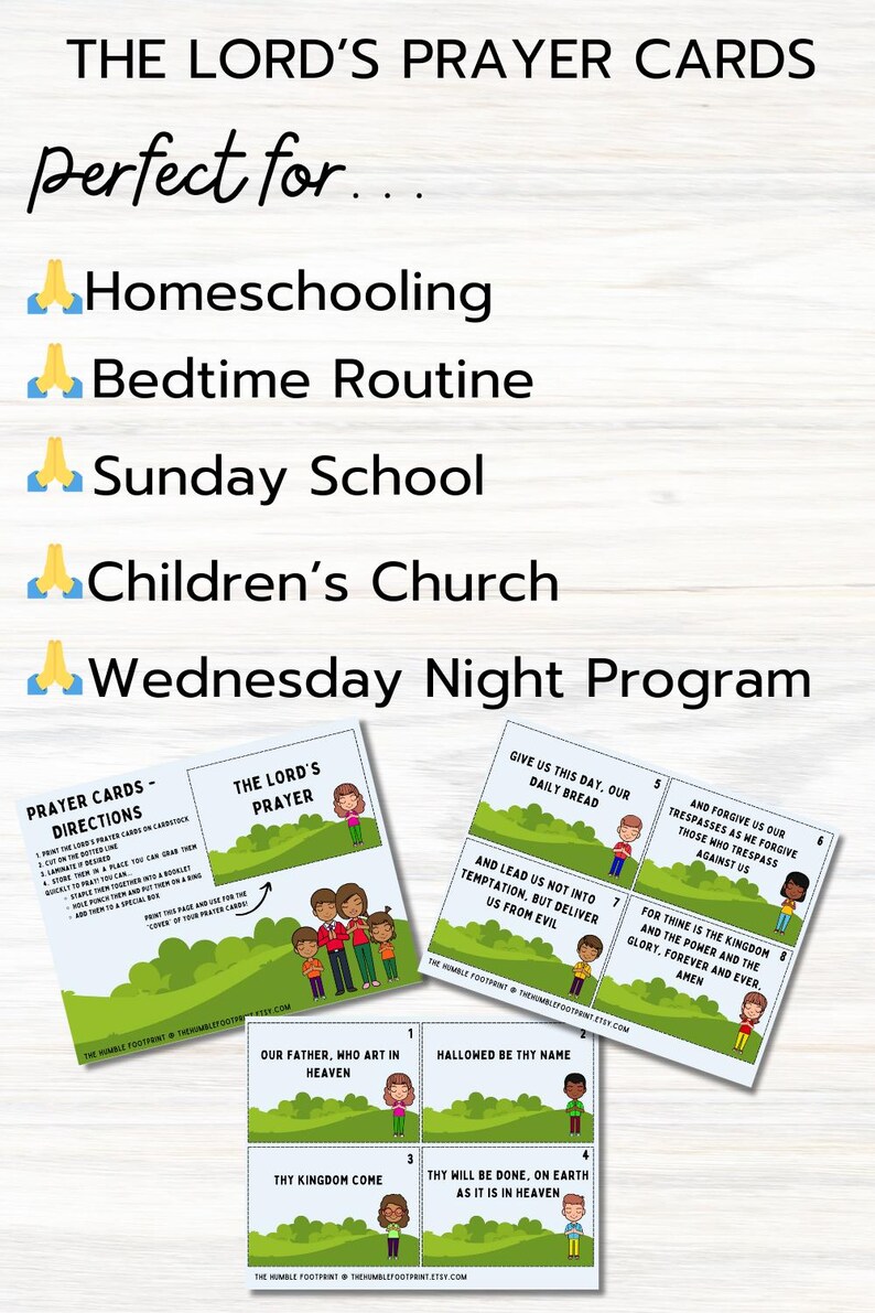 The Lords Prayer for Kids Prayer Cards for Praying the Lords Prayer for ...