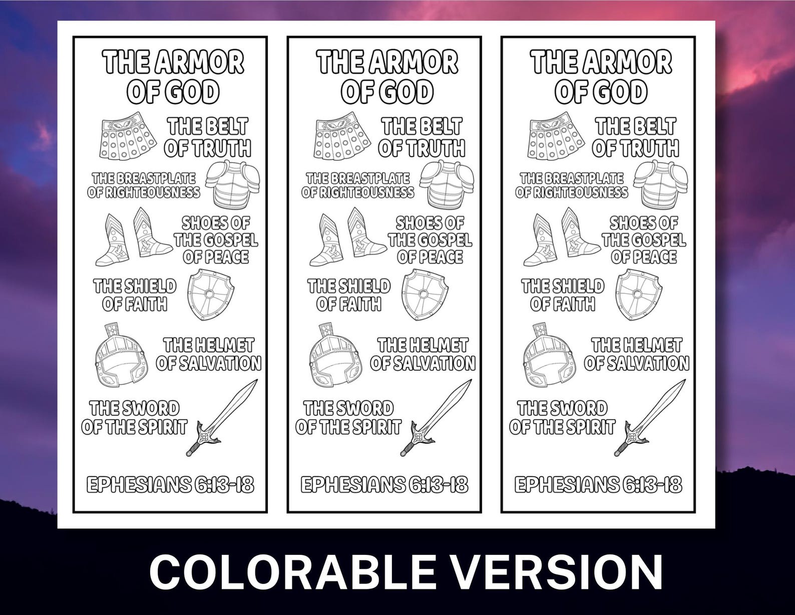 Armor of God Resource for Kids Bookmarks Christian Bookmarks for Sunday ...