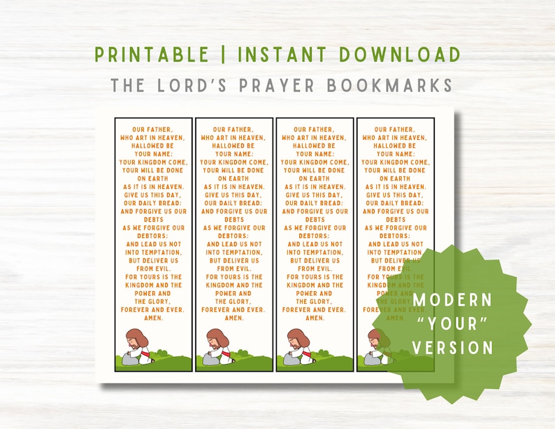 The Lords Prayer Bookmarks for Kids Reading Bookmark for Bible for Kids ...