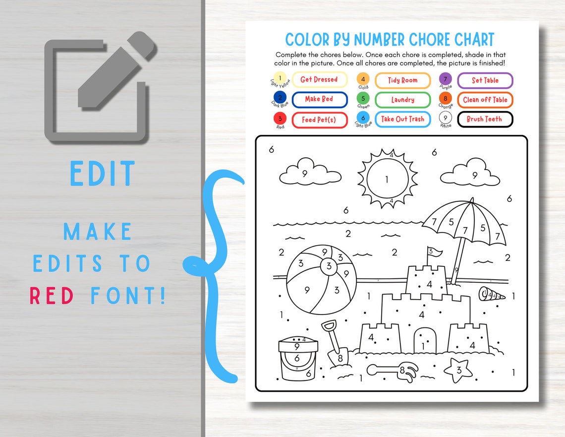 Editable Chore Chart for Kids Chore Chart for Family Cleaning Routine ...