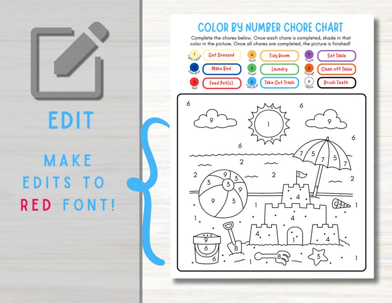 Editable Chore Chart for Kids Chore Chart for Family Cleaning Routine ...