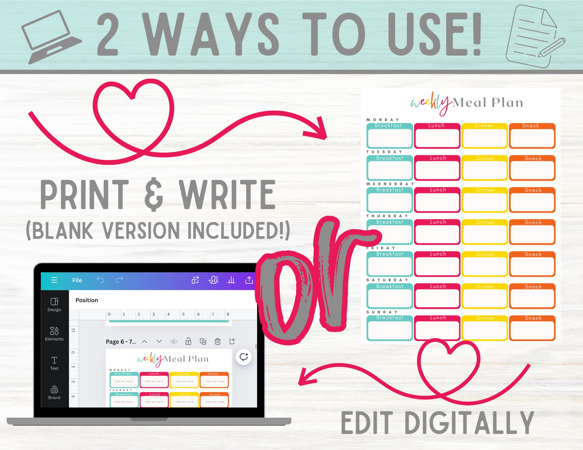 Editable Daily/weekly Meal Planner Printable Monday Start Weekly Menu ...