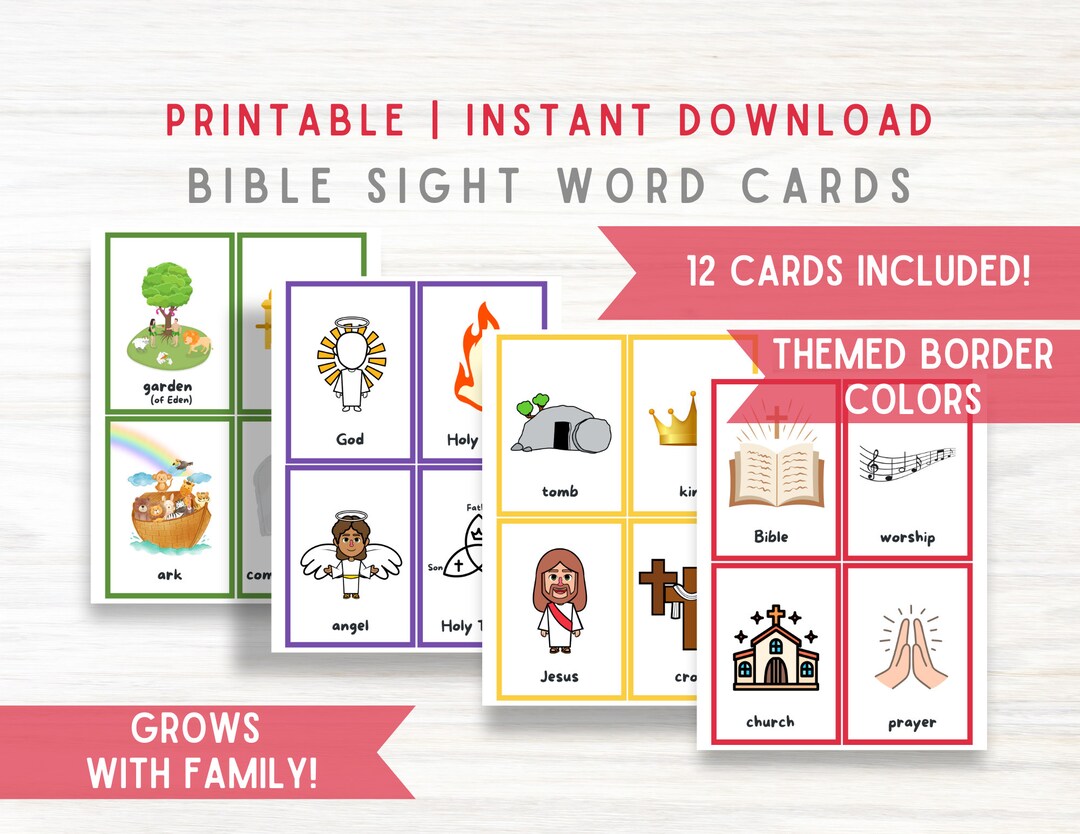 Bible Sight Words Flash Cards Printable Memory Jesus Religious Sunday ...